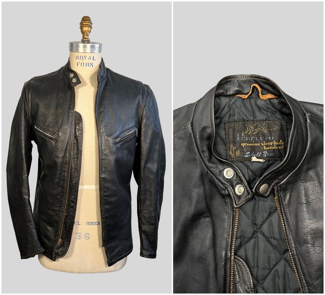 Vintage 60s Schott Racer Jacket | 1960s Black Steerhide Jacket | Biker ...