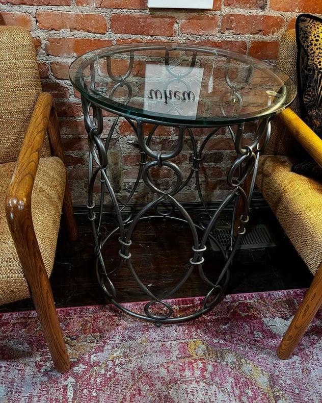 Round glass top side table. 22” x 29” | Miss Pixies | Adams Morgan ...