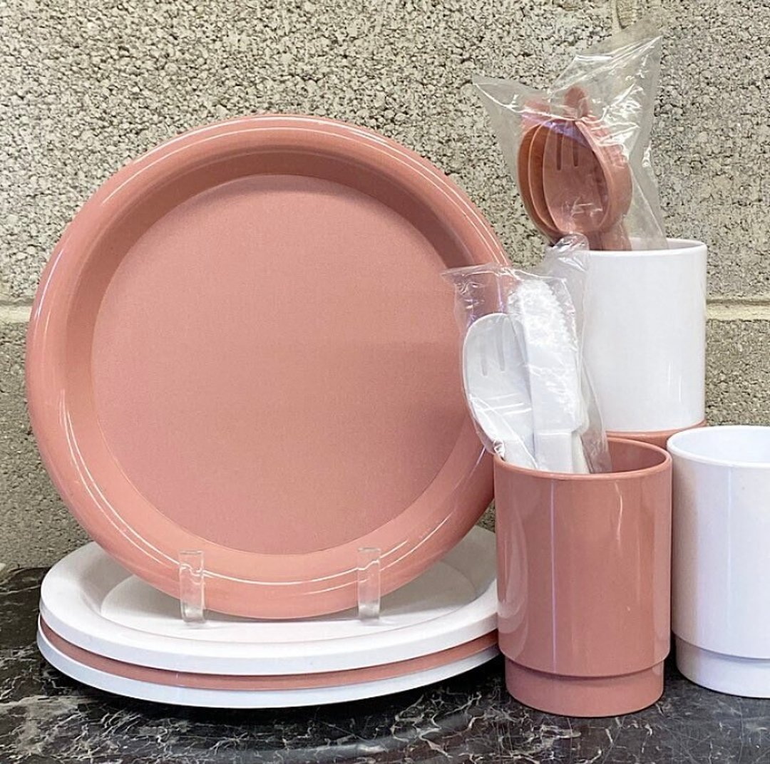 Vintage Dinnerware Set Retro 1990s Contemporary + Plastic + Light Pink ...
