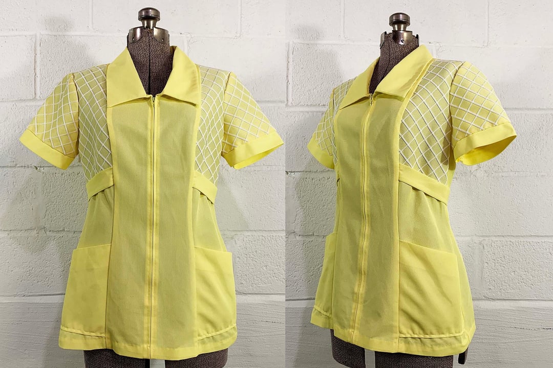Vintage Waitress Uniform Shirt Crest 1970s 70s Yellow Restaurant ...