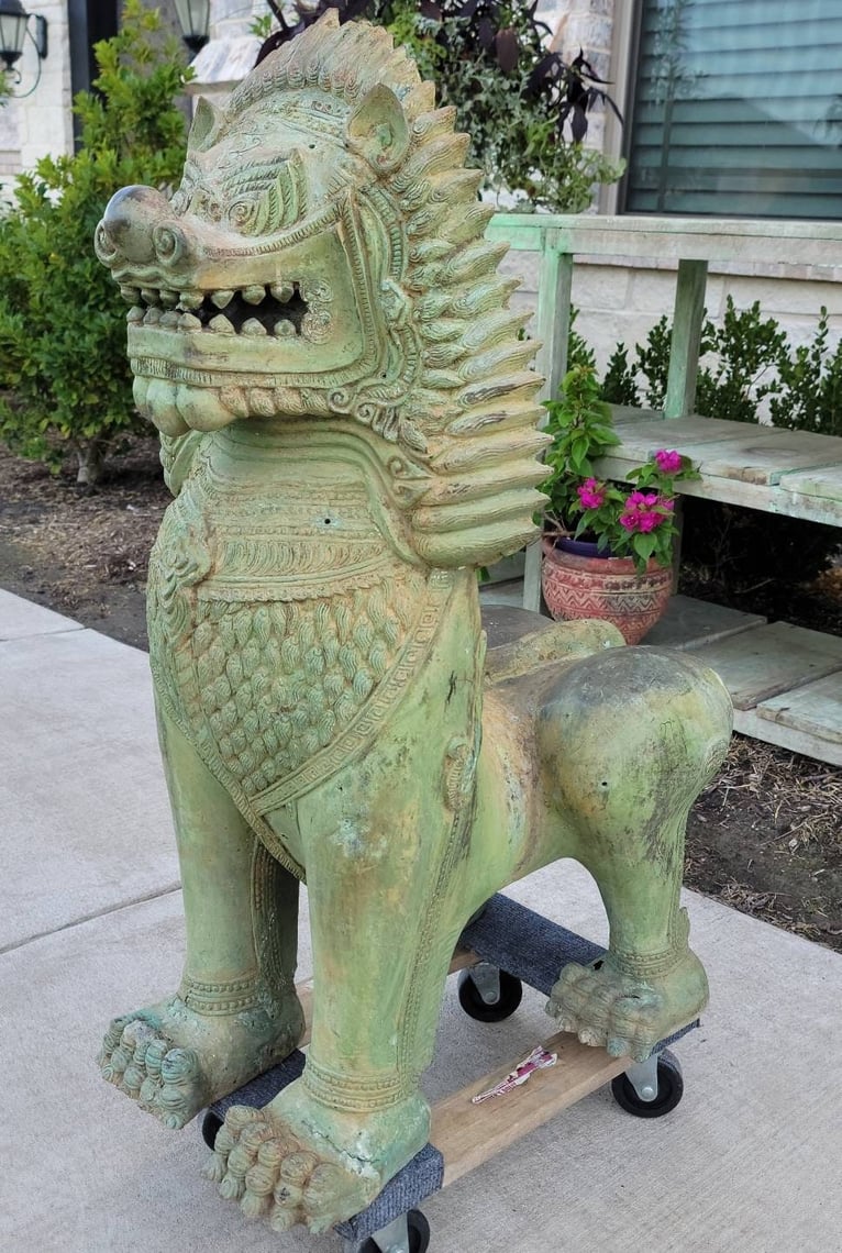 Monumental Antique Thai Bronze Khmer Temple Singha Guardian Lion Foo ...