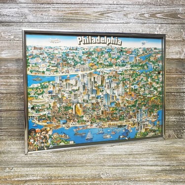 Vintage Philadelphia City Character Print, Framed Animated Pictorial ...