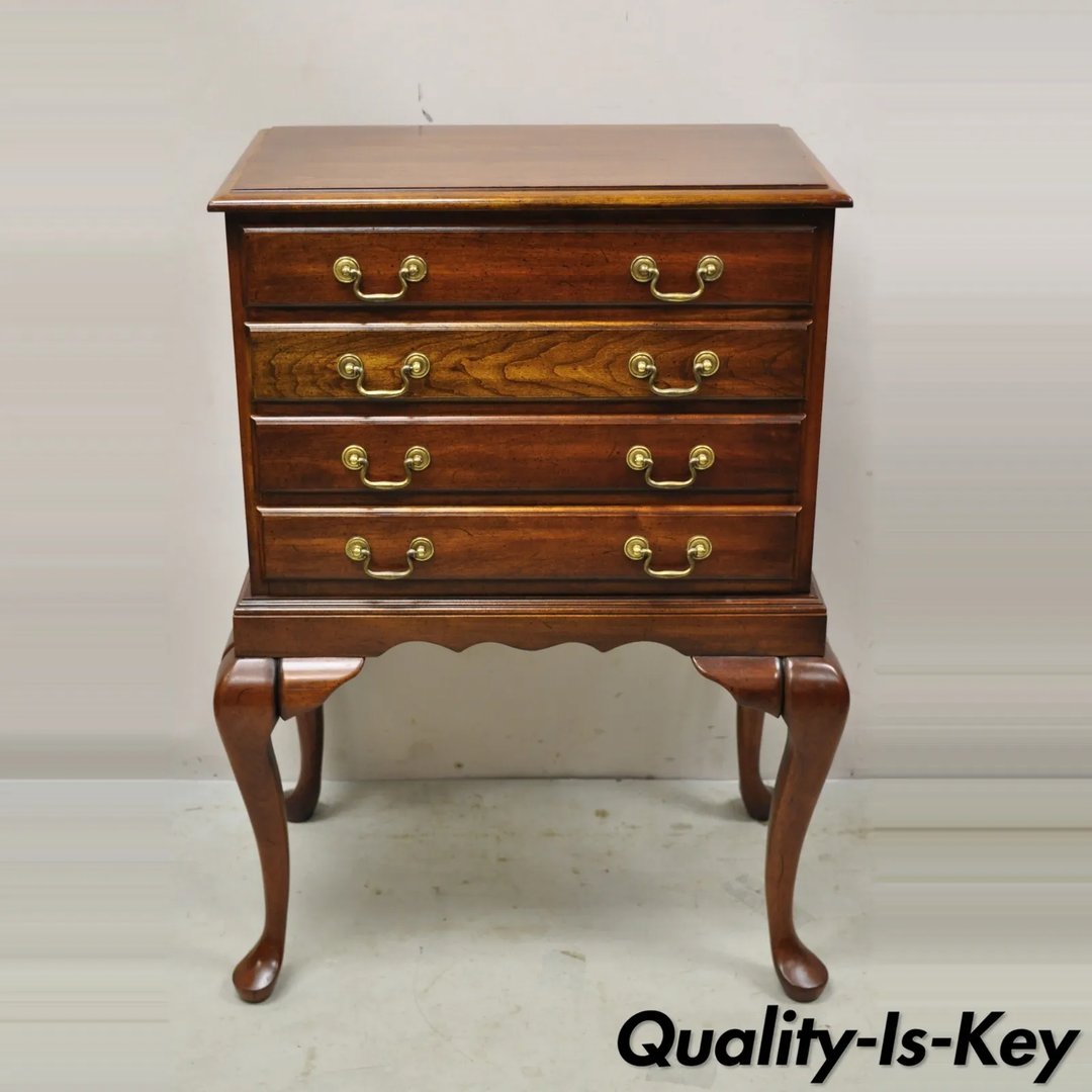 Vintage Cherry Wood Queen Anne Style Silverware Chest Server Cabinet ...