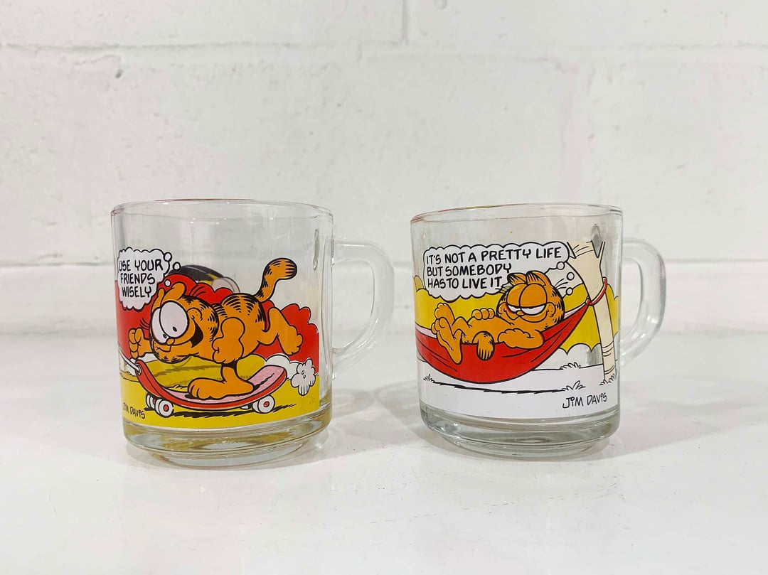 Vintage Garfield Mugs Set of 2 Pair Glass Tea Coffee McDonald's | Check ...