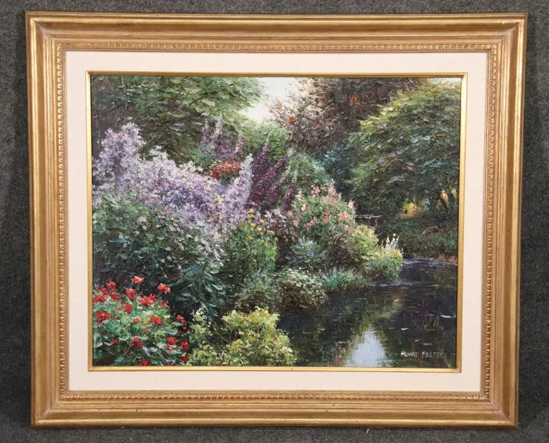Large Oil Painting of Flowers by Chinese Artist Henry Peeters | Vintage ...