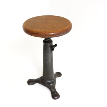 Industrial Factory Stool by Singer Cast Iron Wood Adjustable 3-Legged ...