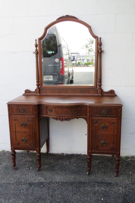 Phenix Early 1900s Vanity Table Writing Desk with Mirror 2899 Hollywood Antiques Center Ft. Lauderdale FL