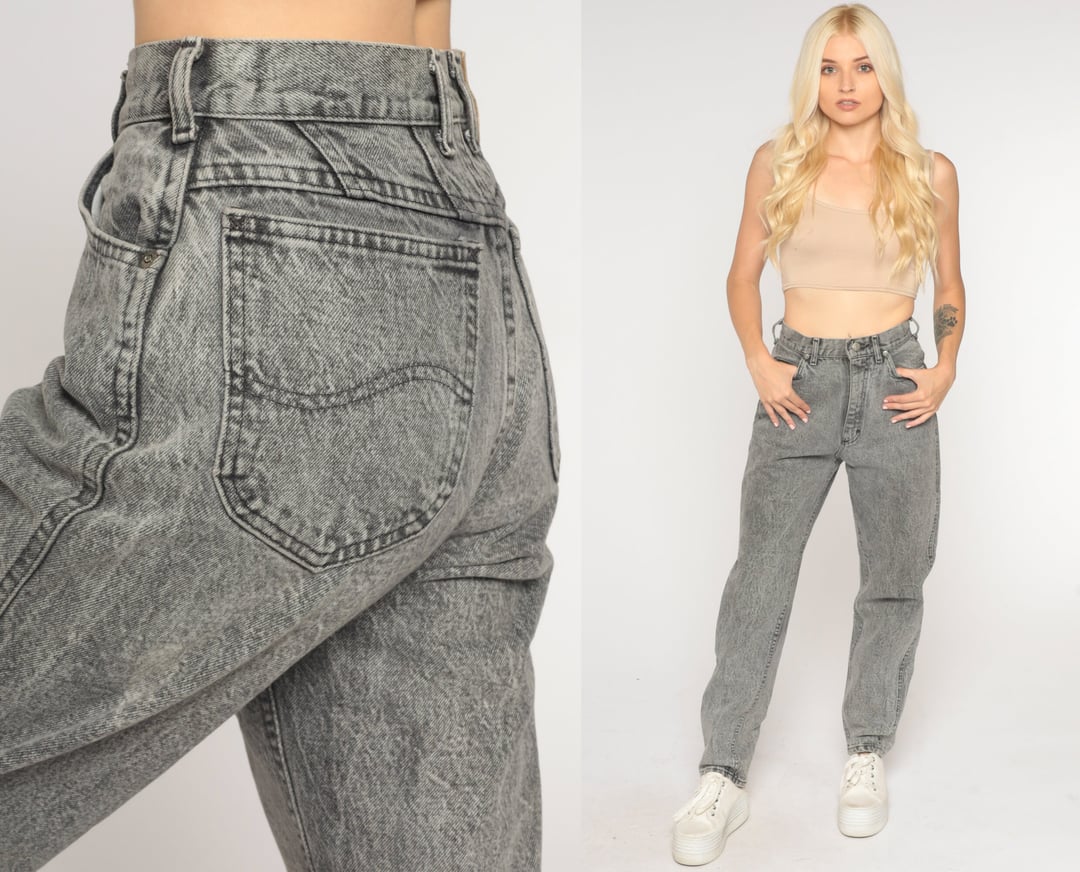 90s Lee Mom Jeans -- Grey Acid Wash Denim High | Shop Exile | Tucson, AZ