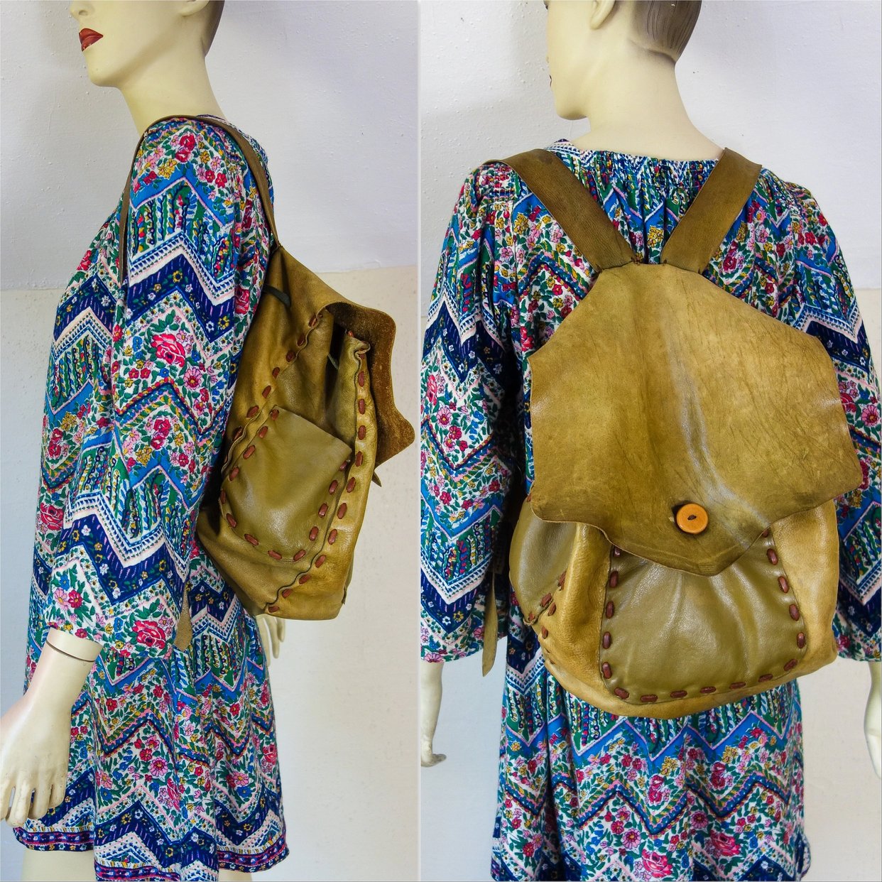Vintage handmade leather hippie backpack, festival bag camping | Forest ...
