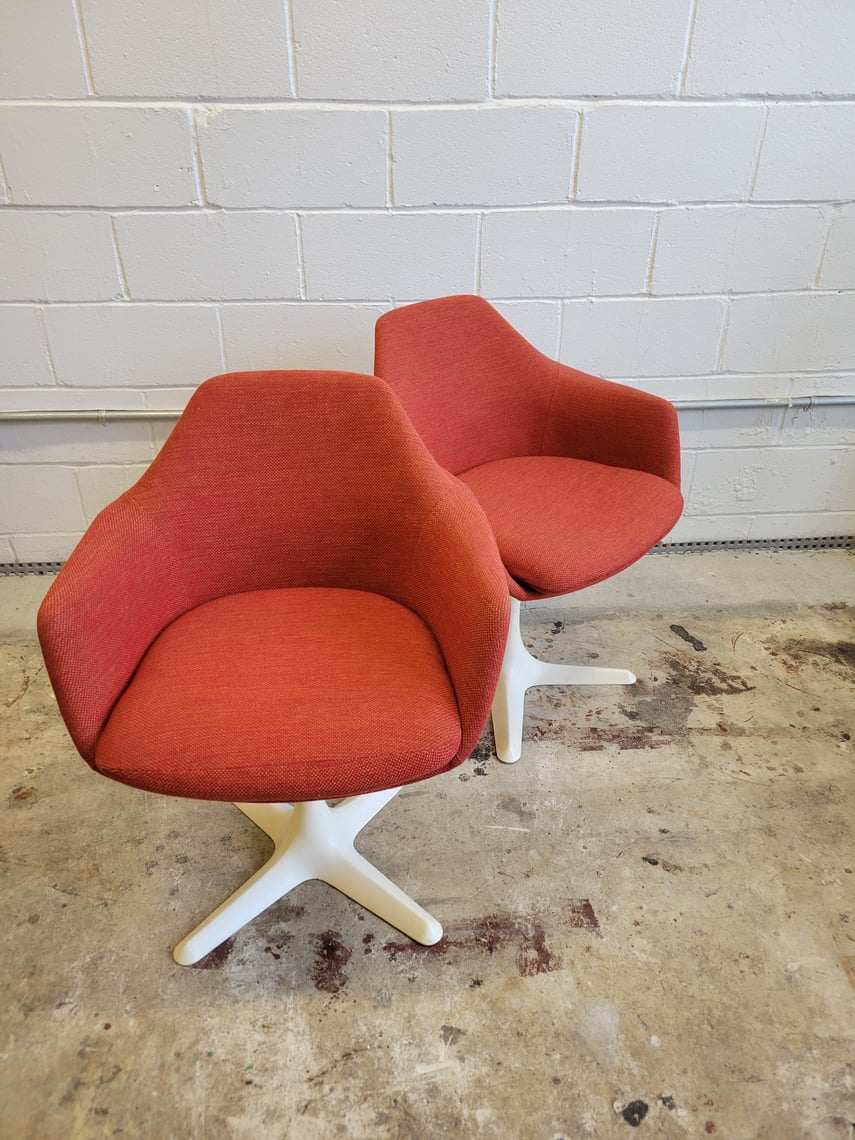 Pair of MCM Upholstered Swivel Chairs by Burke | Wishbone Reserve ...