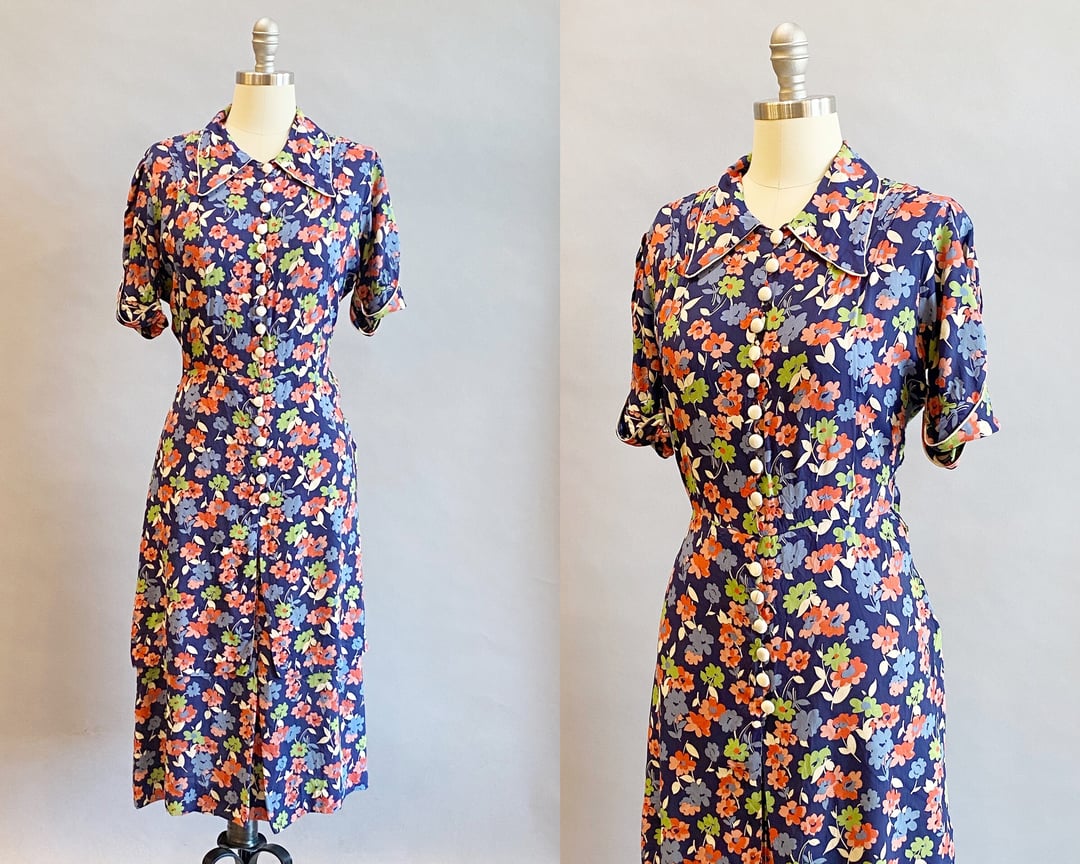 1940s Rayon Dress / 1940s Floral Dress / 1940s Day Dress / 1940s | Off ...