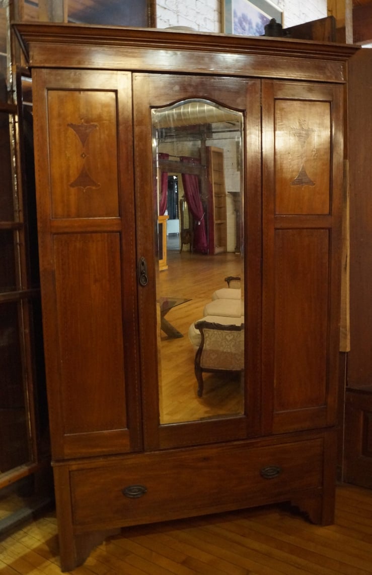 Wardrobe w Mirror Door and Inlay Details | Salvage One | Chicago, IL