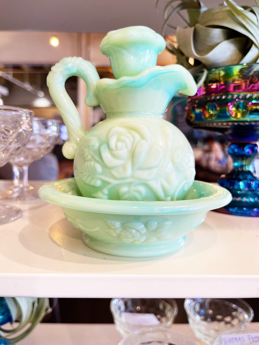 Vintage Avon Marbled Turquoise Pitcher in Bowl | Jungle and Loom ...