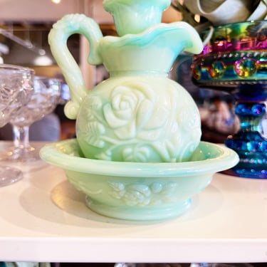 Vintage Avon Marbled Turquoise Pitcher in Bowl | Jungle and Loom ...