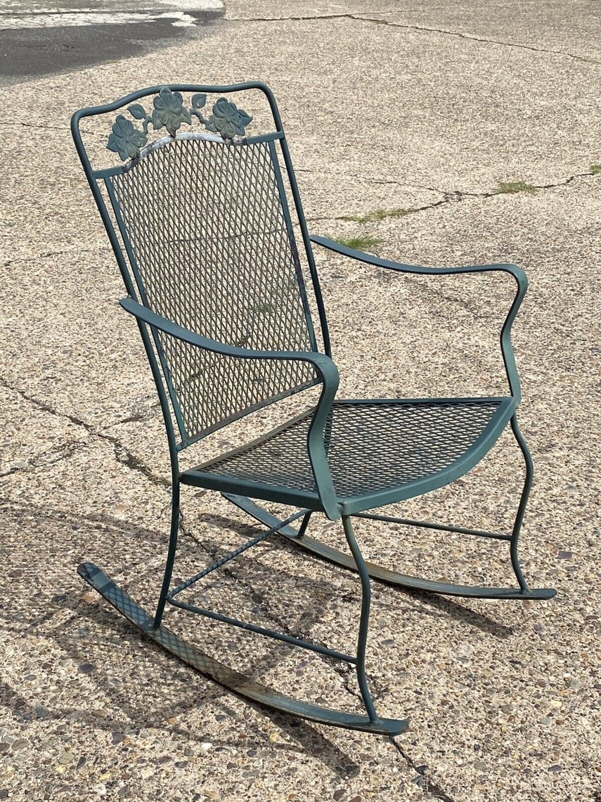 Vintage Wrought Iron Victorian Style Green Garden Patio Rocker Rocking ...