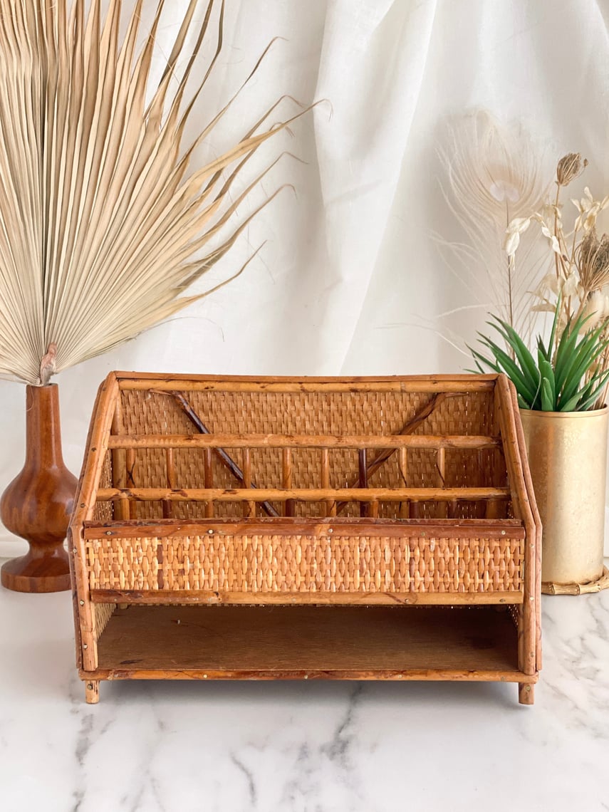 Rattan and Cane Desk Organizer Letter Caddy | Sunbeam Vintage ...