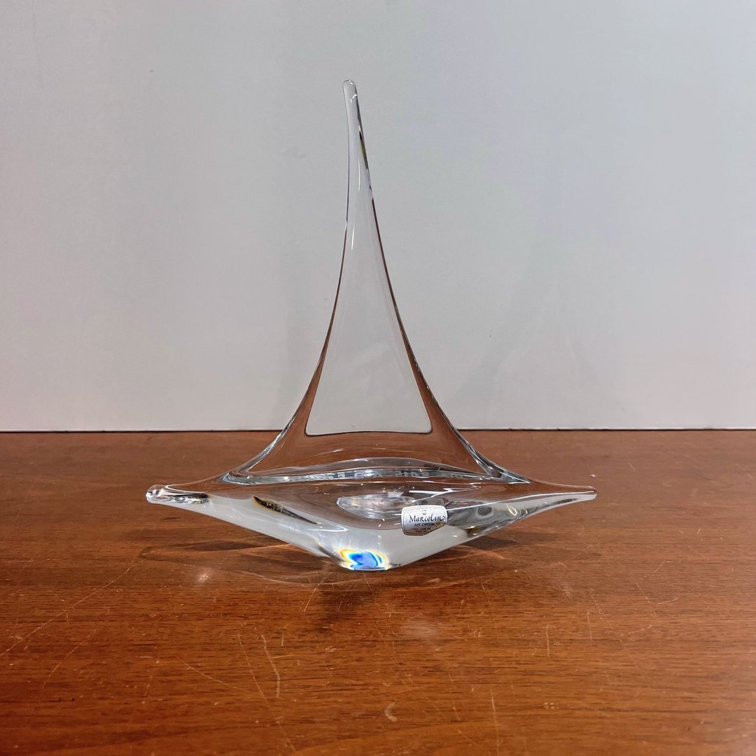 Vintage Marcolin Art Crystal Glass Sweden Sailboat Large Paperweight ...