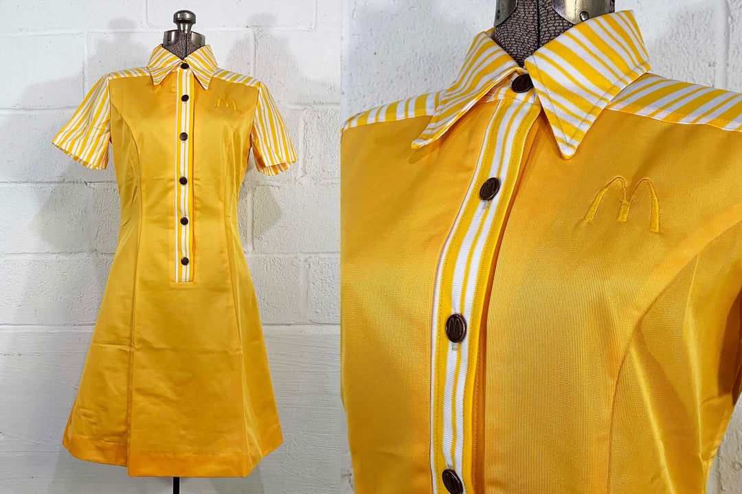 Vintage McDonald’s Uniform Dress 1976 Crest 1970s Yellow White Fast ...