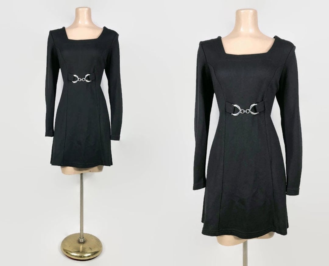 VINTAGE 80s 90s MOD Black Long Sleeve Mini Dress by | Black Lotus ...