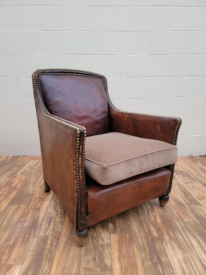 Art Deco French Distressed Brown Lounge Chair | Vintage Grind House ...