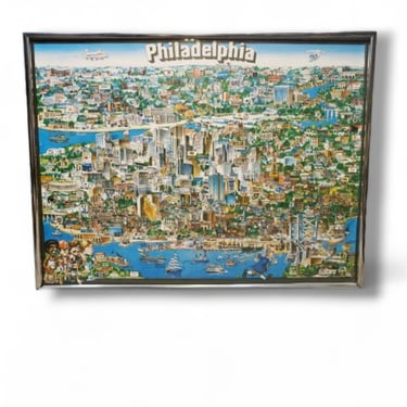Vintage Philadelphia City Caricature Print, Framed Animated Pictorial ...