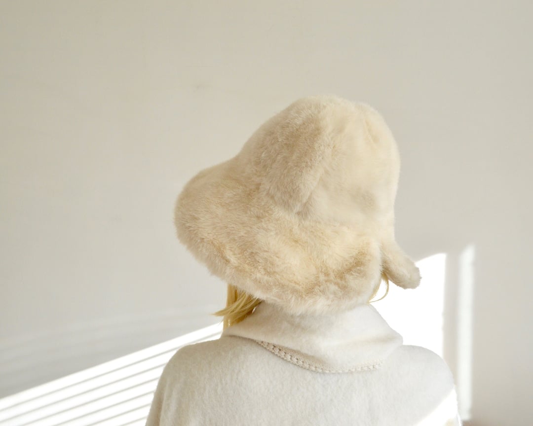 faux fur white fuzzy 70s bucket hat | Arsenic Kitty | Chicago, IL