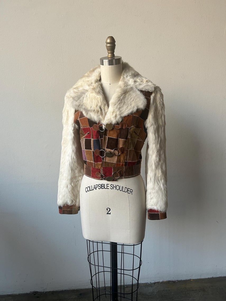 1970s patchwork rabbit fur cropped jacket | Persephone Vintage | Los ...