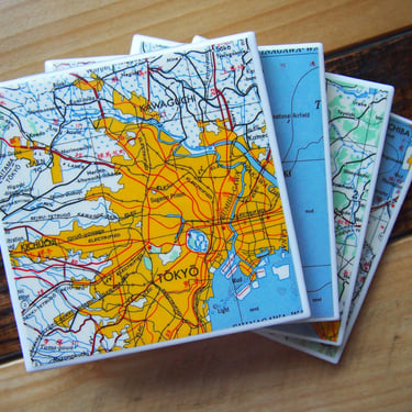 1956 Tokyo Yokohama Japan Map Coaster Set of 4. Tokyo | All Mapped Out ...