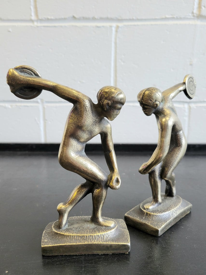 Pair of Bronze Art Deco Discus Throwing Figural Bookends | Wishbone ...
