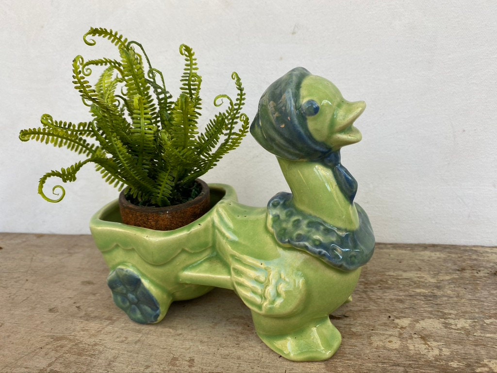 Vintage Shawnee Duck Planter, Anthropomorphic Duck Pulling Wagon ...