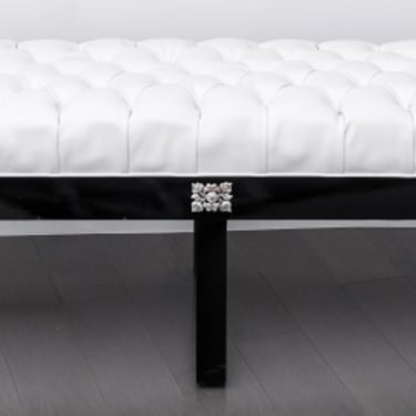 Hollywood Glam White Faux Leather Tufted Bench | Showplace Antique ...