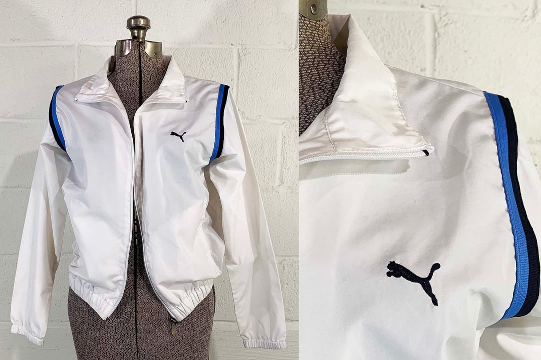 Vintage Puma Windbreaker Jacket Nylon White Blue Shell Hipster Preppy ...