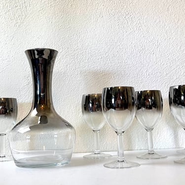 Vintage 60s Queens Lusterware, Mercury Fade Wine Decanter and 6 Glasses ...