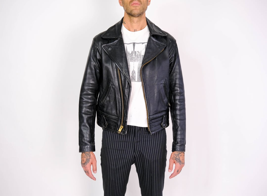 Vintage 70s PACK IN WHEELS Black Leather Motorcycle Jacket | Size 42 ...