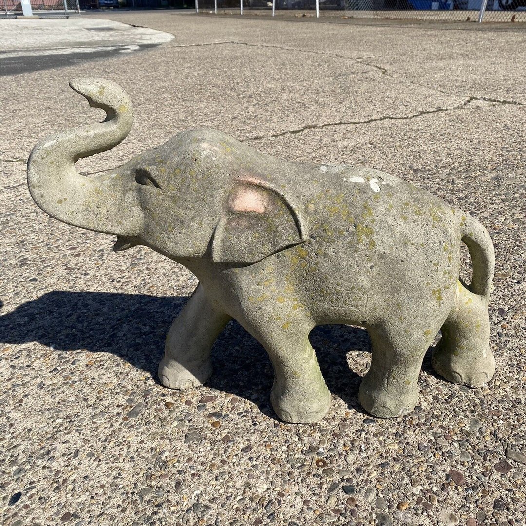 Vintage Cast Concrete Stone 31" Long Elephant Garden Statue Sculpture ...