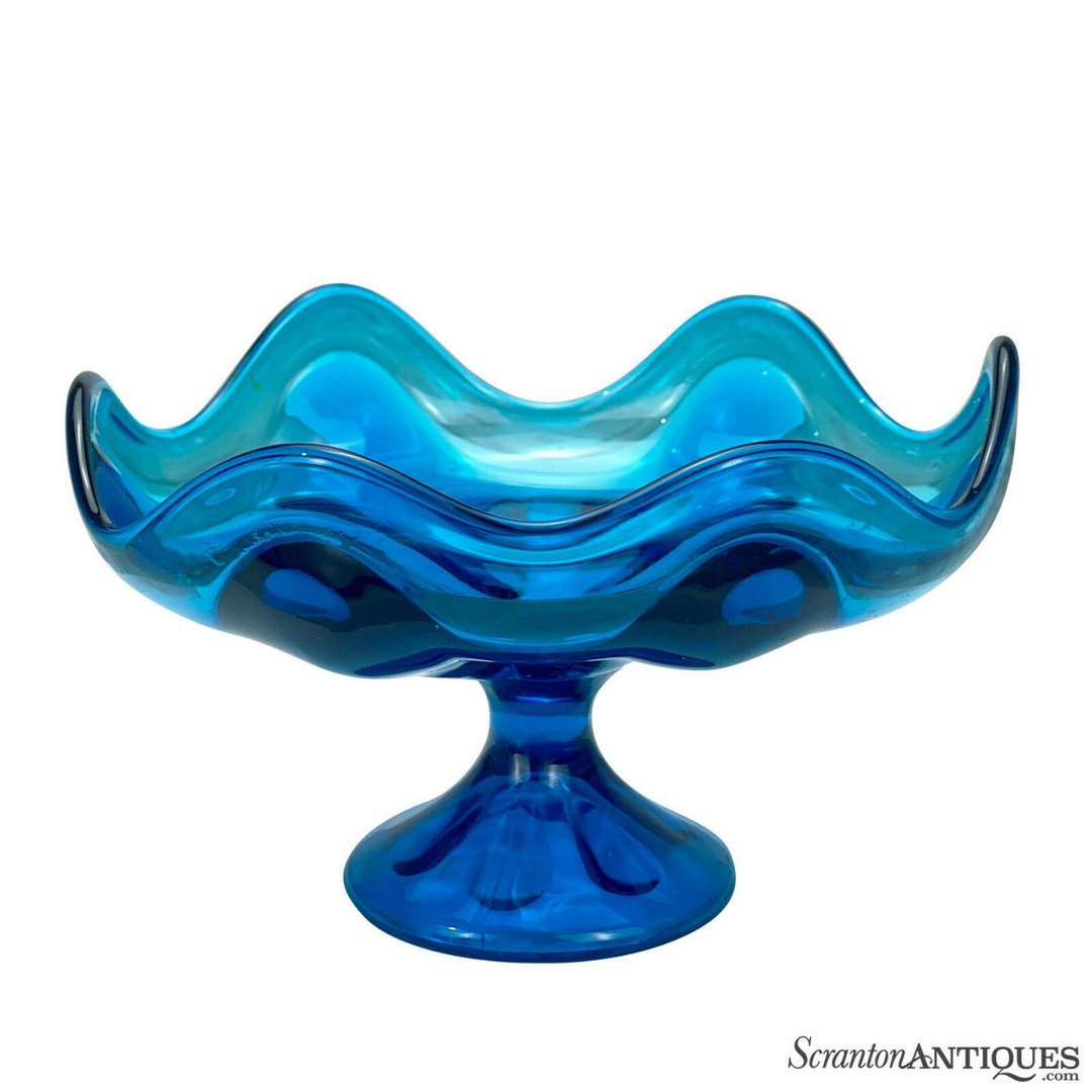 Mid-Century Atomic Viking Art Glass Bluenique Swung Compote Bowl ...