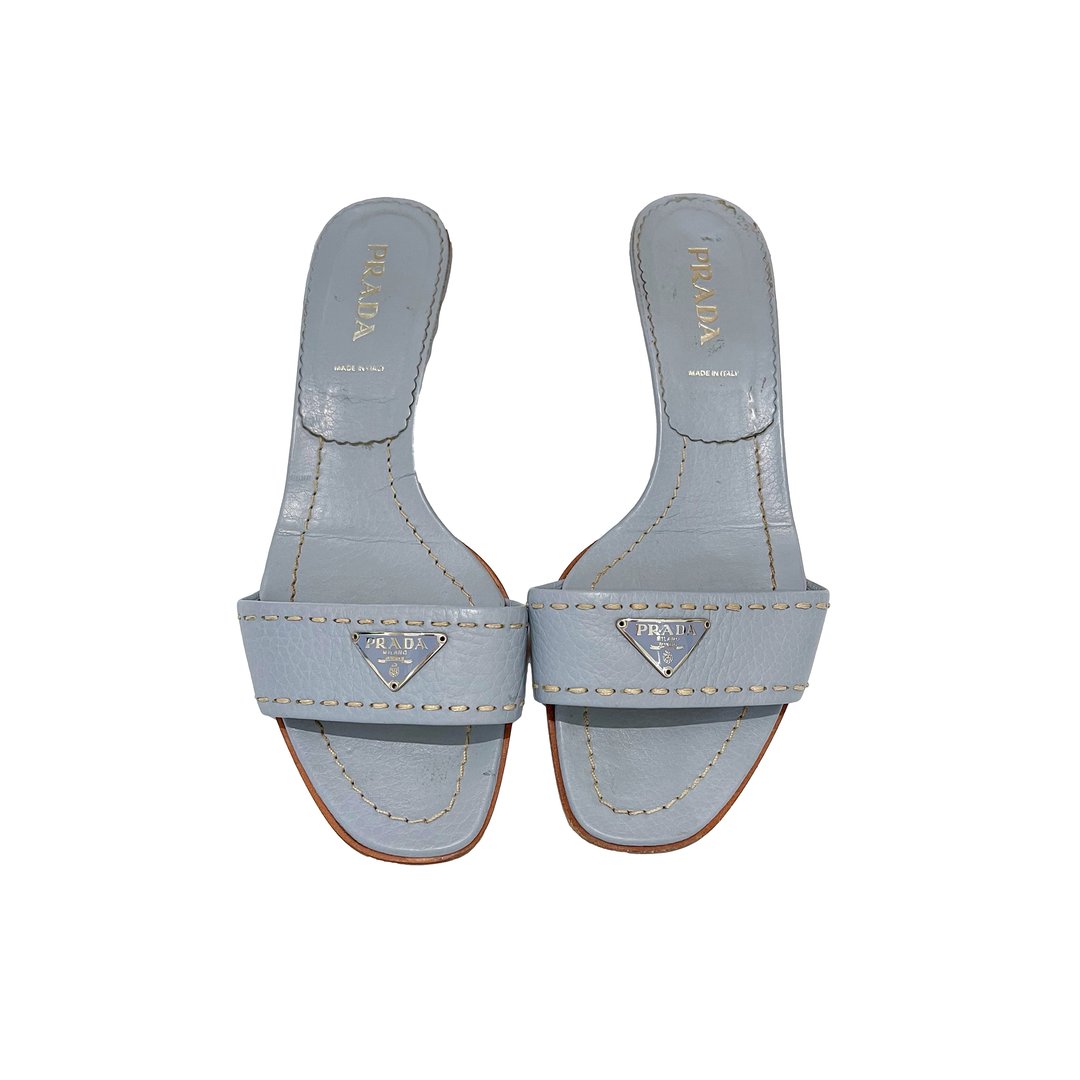 Prada Baby Blue Logo Kitten Heel | Treasures of NYC | New York, NY