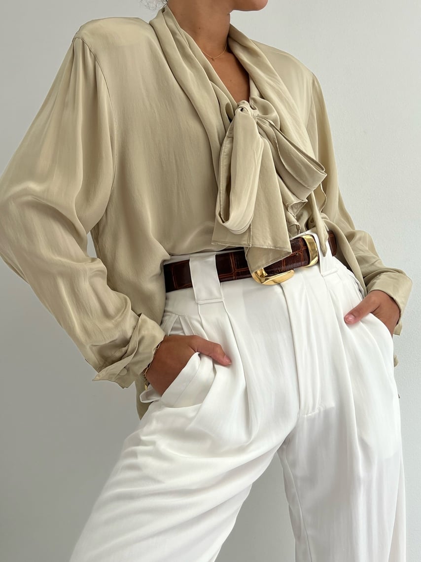Vintage Sand Silk Tie Blouse | Na Nin | Richmond, VA
