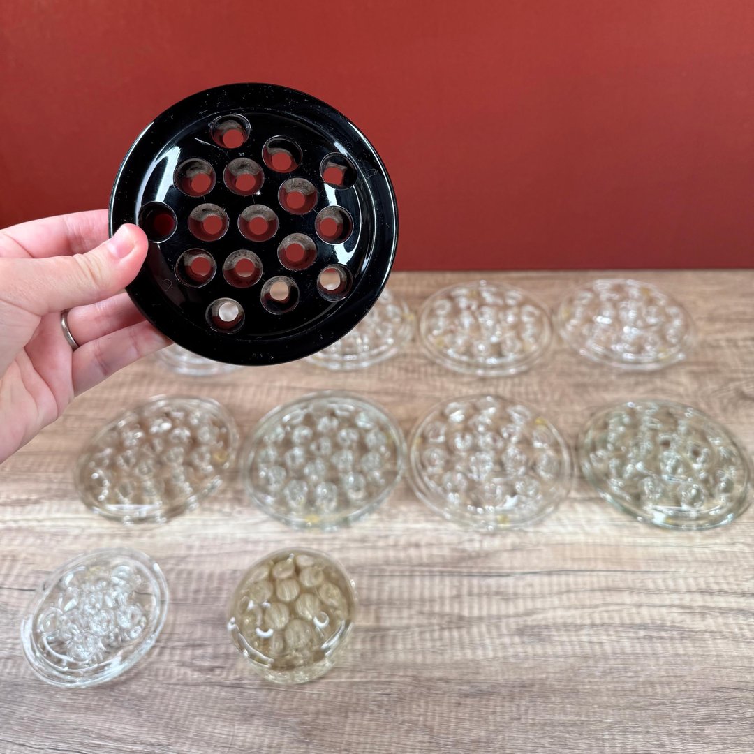 Vintage Assorted Glass Frogs, Flower Arranging Display Holders Round ...