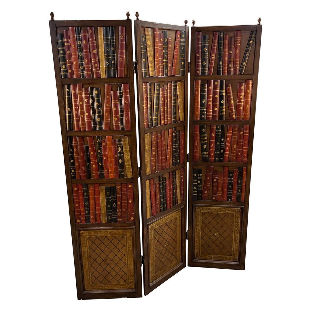 Leather Books Library Bookcase or Bookshelf Motif Screen-Room Divider ...