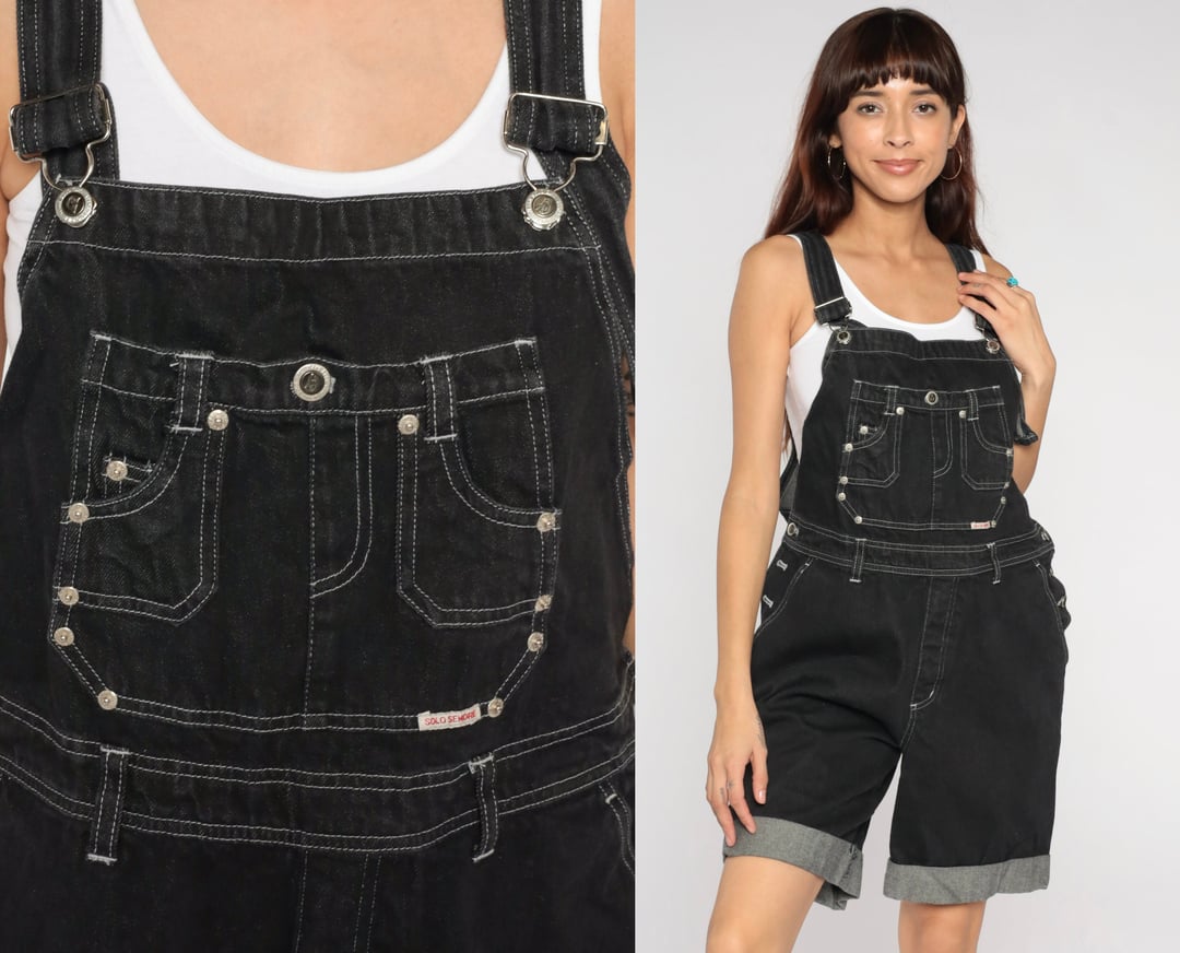 Black Overall Shorts Y2k Short Denim Overalls Retro Basic | Shop Exile ...