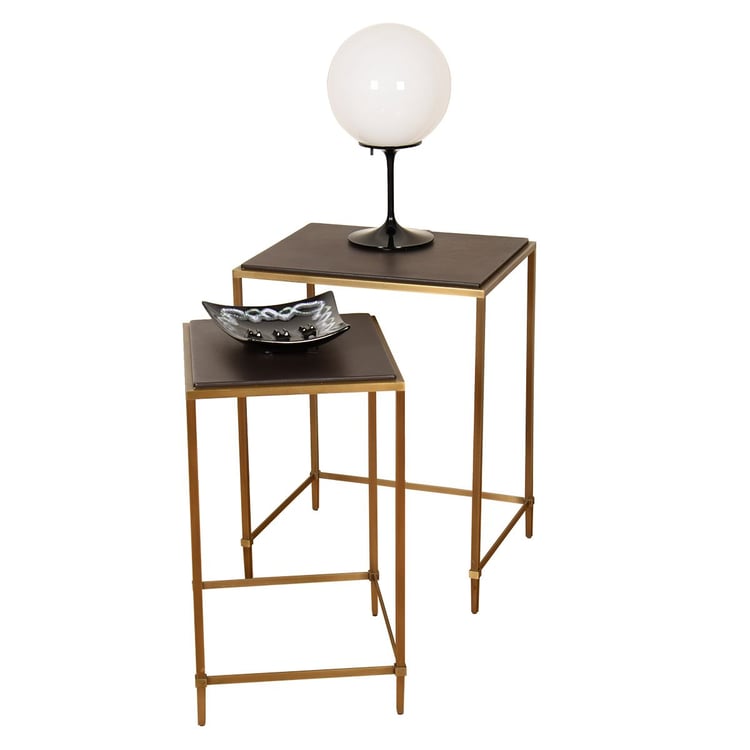 Nest of Two Tall Modern Leather Top + Brass End Tables | Modern Mobler ...