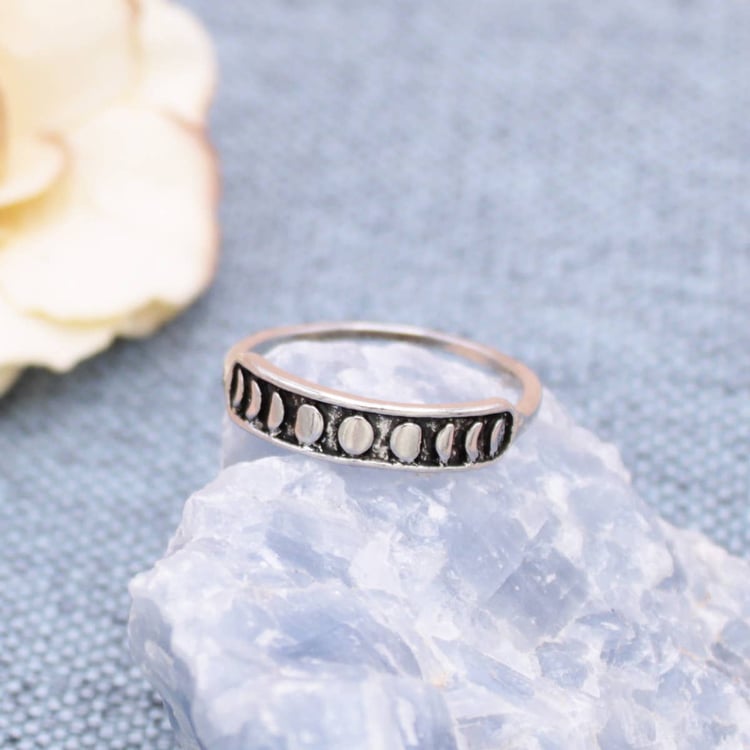 Silver Lunar Phase Moon Band Ring | Vintage MC | Frederick, MD