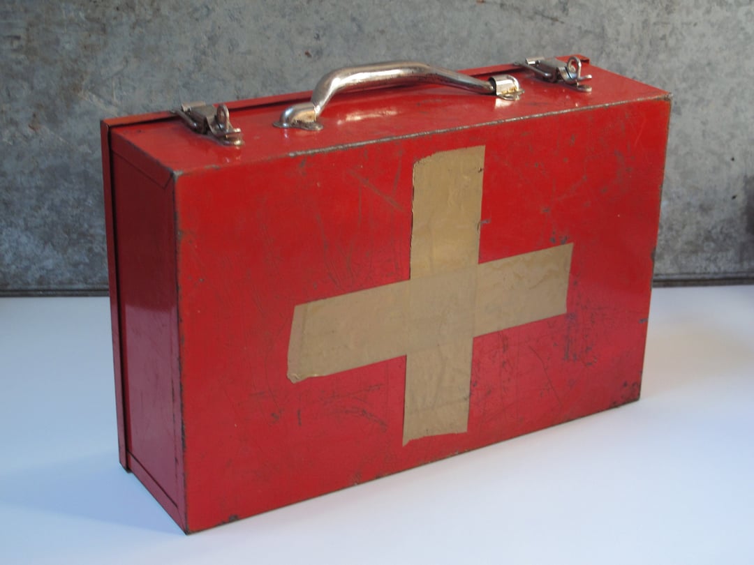 Vintage Red Metal Toolbox First Aid Kit Metal Briefcase Red | All ...