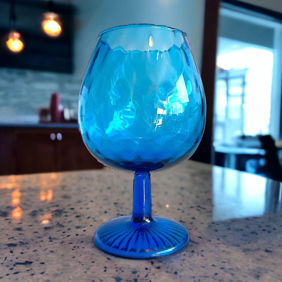 Vintage Blue Empoli Glass Diamond Optic Brandy Snifter Mid Century | Over the Years | Silver ...