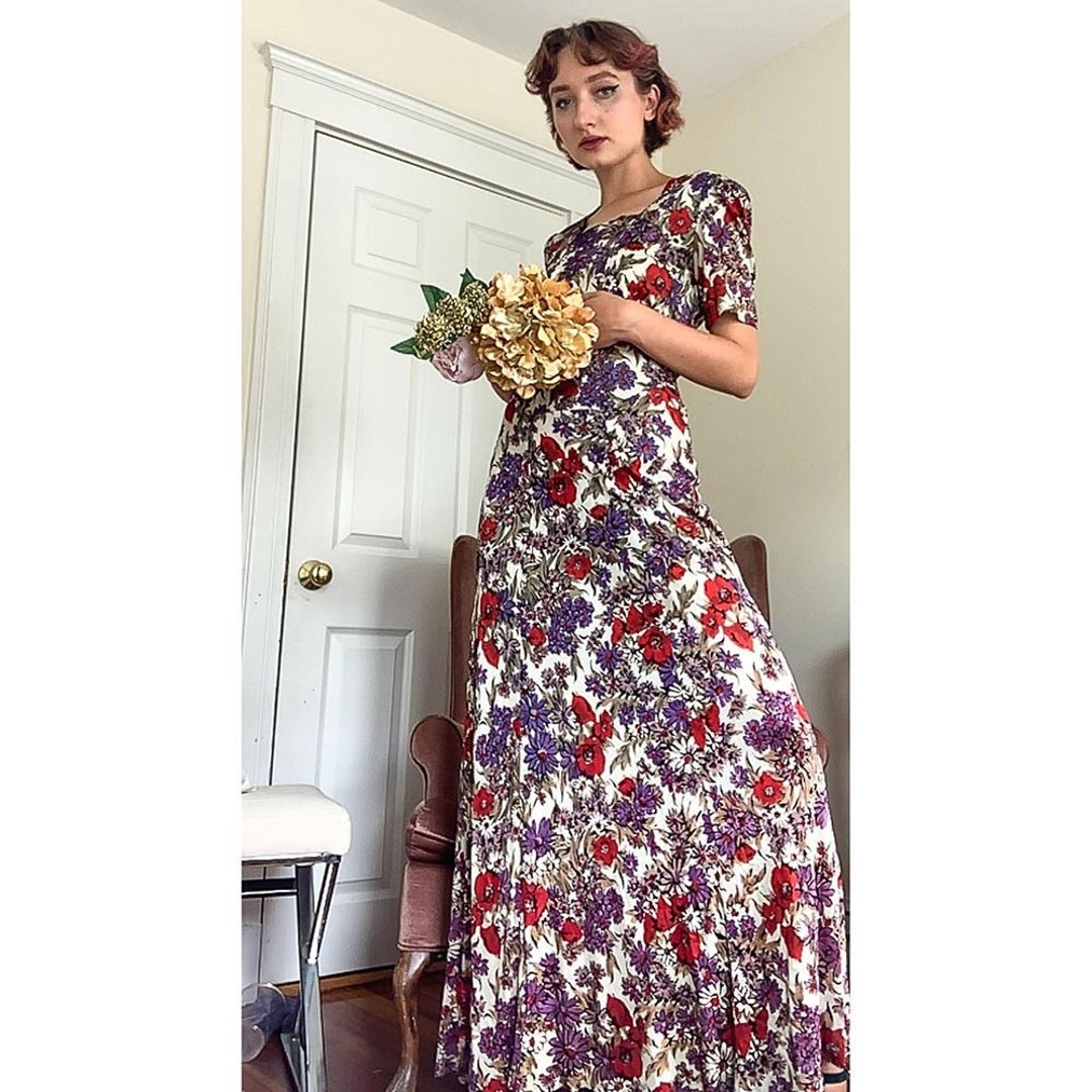 1930s bias cut floral mesh puff sleeve dress / Vintage sheer | Carla ...