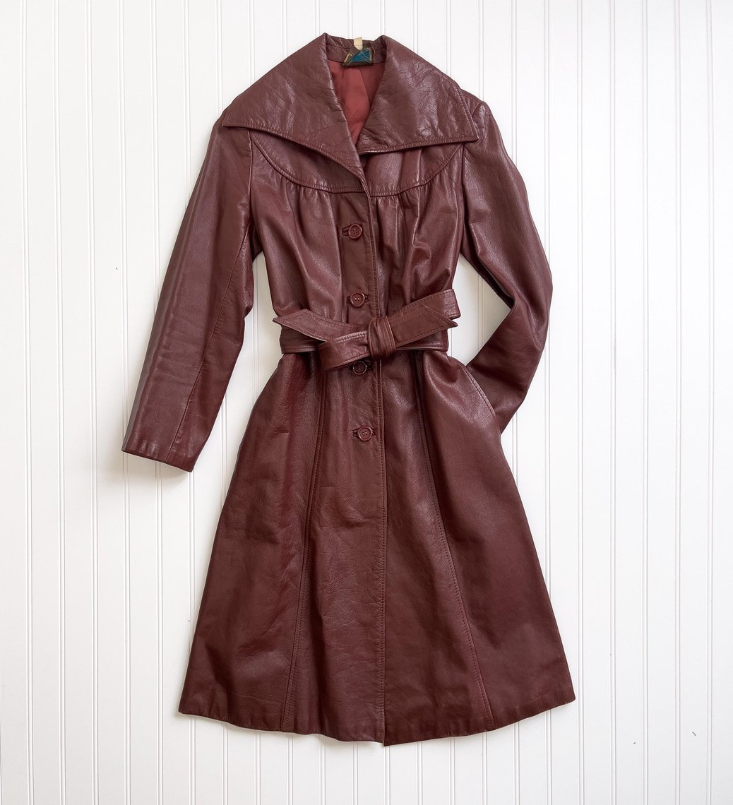 brown leather jacket 70s vintage boho hippie belted leather trench ...