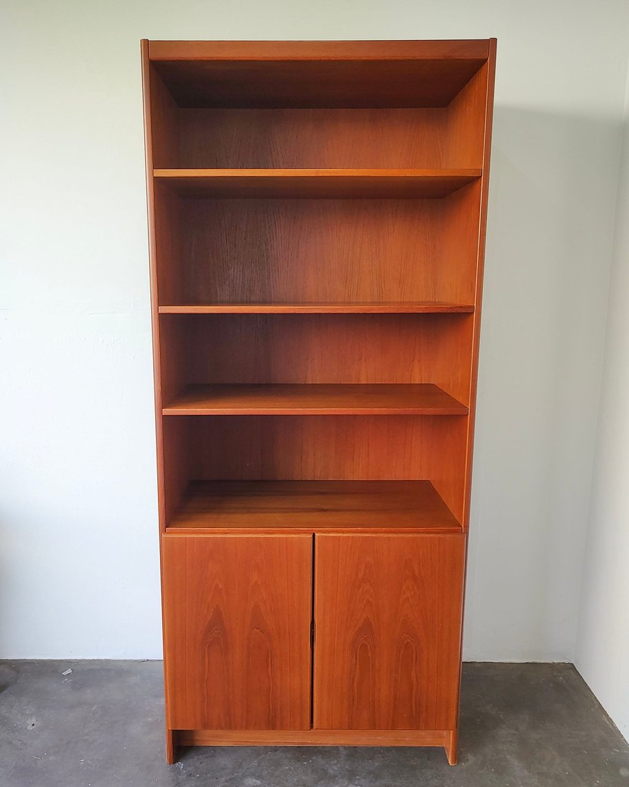 Danish Mid-Century Modern Teak Wood Tall Shelf with Lower Cabinet ...
