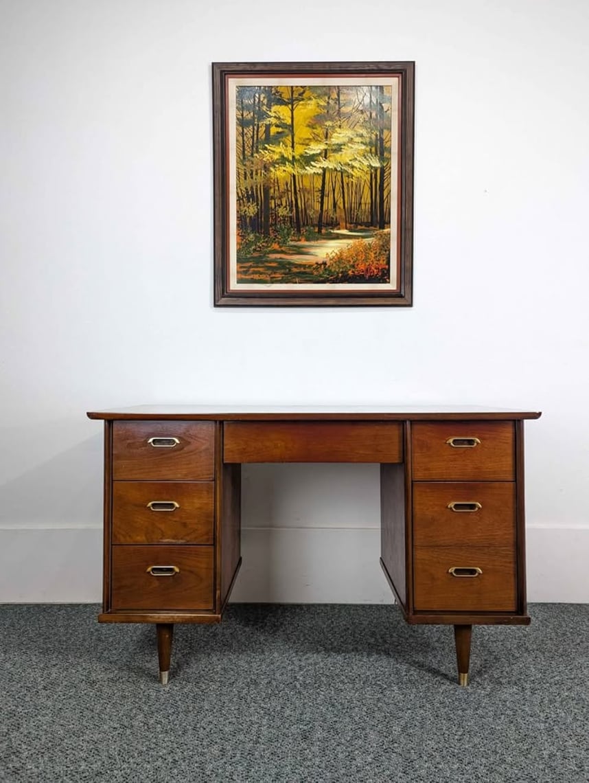 MCM Double Pedestal Walnut Desk by BP John | Studio 56 Collective ...