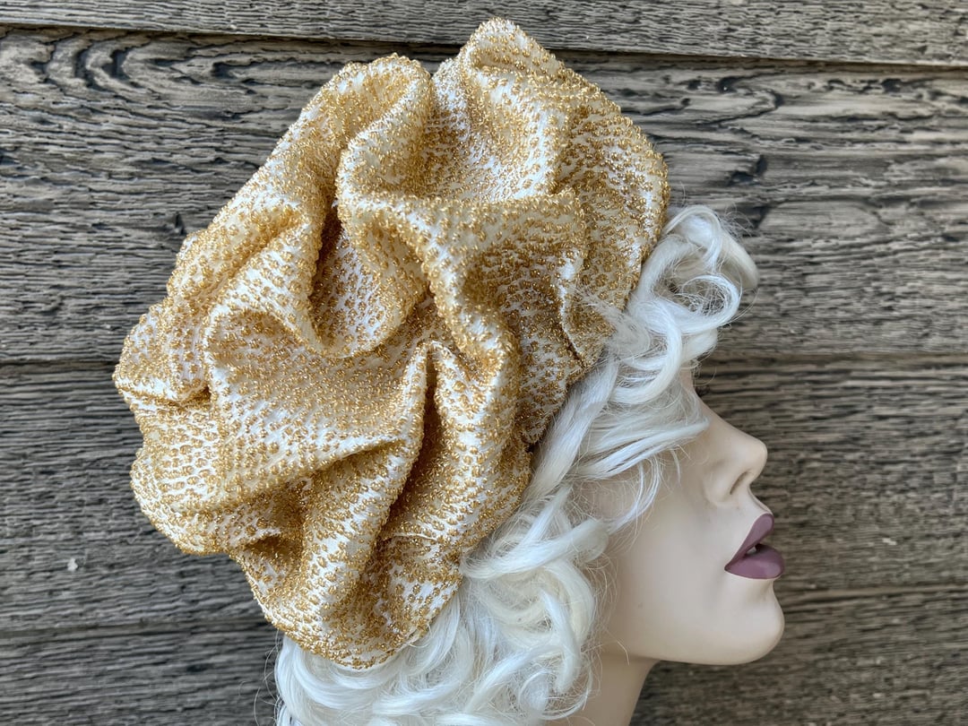 gold ruffle hat 1960s metallic evening beret cap chapeau | Cricket ...